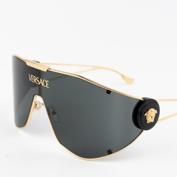 Versace | Accessories | New Versace Ve2268 0287 Gold Dark Grey Shield ...